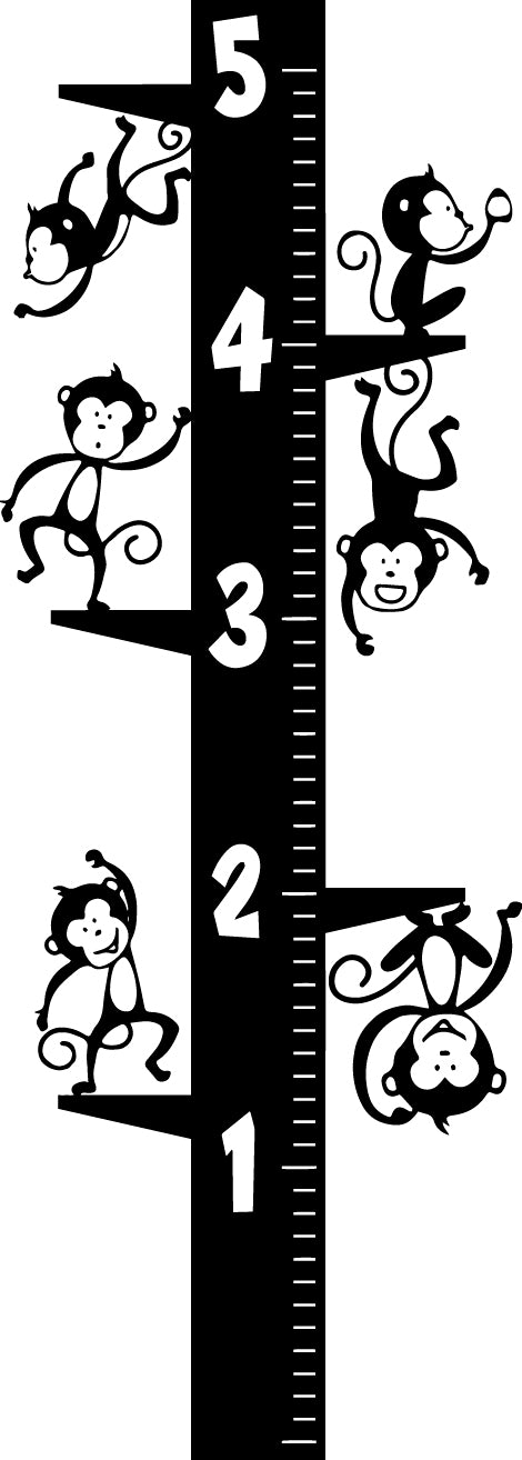 Vinyl Wall Art Decal - Measuring Monkeys Growth Chart - 5 Foot Height